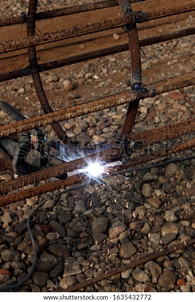 Welding Work Progress Metal Grid Welding Stock Photo 1635432772 ...