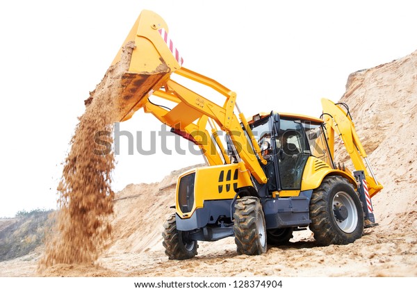 Wheel Loader Excavator Backhoe Unloading Sand Stock Photo (Edit Now ...
