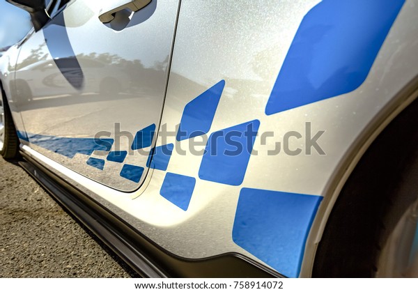 White Car Blue Strips Pattern Closeup Stock Photo (Edit Now) 758914072