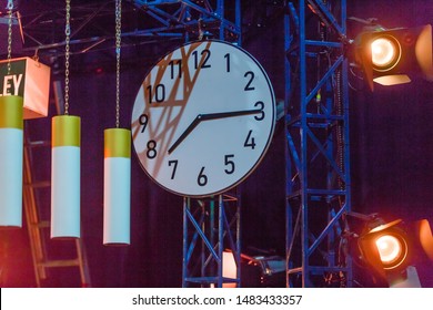 White Circular Clock Hanging Ceiling Hall Stock Photo 1483433357 ...