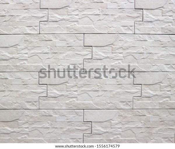 White Cladding Wall Made Stoneware Interlocking Foto Stok 1556174579 ...