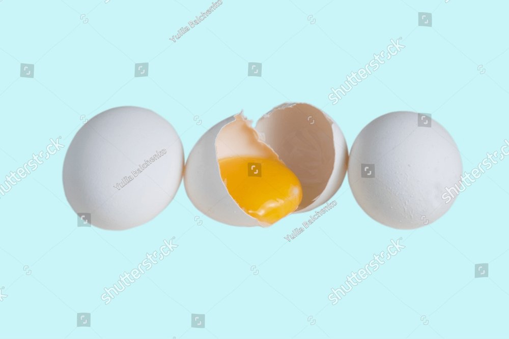 White eggs and egg yolk in shell isolate on turquoise background Food ...
