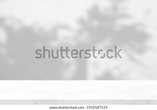 White Marble Table Tree Shadow On Stock Photo (Edit Now) 1910187529