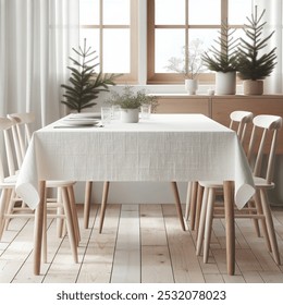 White Rectangular Table Cloth Scandinavian Style AI-generated image ...