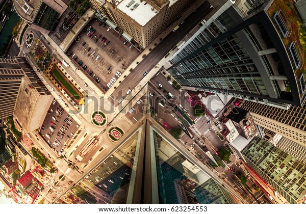 Wide Angle Looking Down Traffic Intersection Stock Photo 623254553 ...