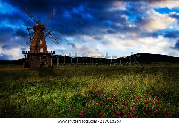 Windmill Night Stock Photo (Edit Now) 217018267