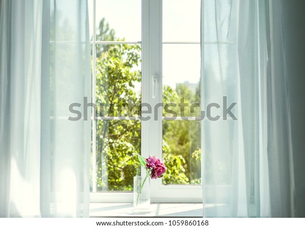 Window Curtains Flowers Stock Photo (Edit Now) 1059860168