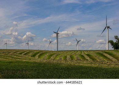 Windrows Drying Grass Hay Wind Turbines Stock Photo 644185621 ...