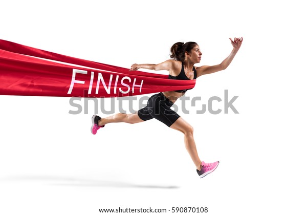 Winner Woman Runner On Finish Line Stock Photo (Edit Now) 590870108 Winner Woman Runner On Finish Line Stock Photo (Edit Now) 590870108