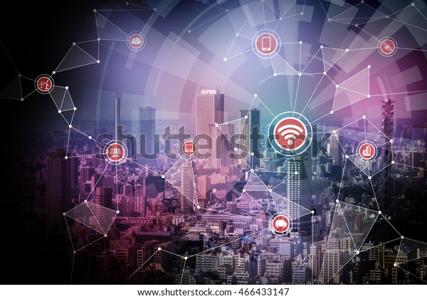 Wired Network Concept Icons Wireless Communication Stock Photo ...