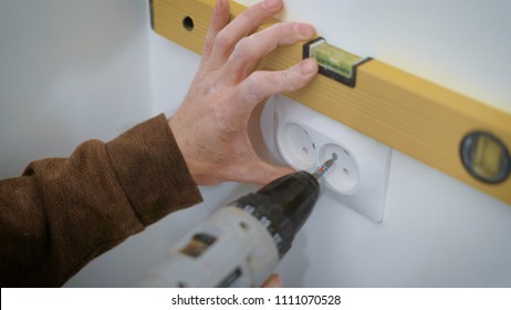 Wireman Mounting Double Socket On White Stock Photo 1111070528 ...