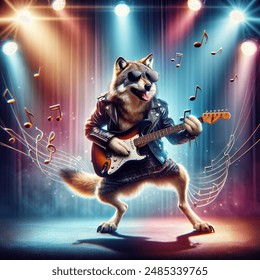 Dressed Leather Wolf Doing Rock Roll AI-generated image 2517383649 ...