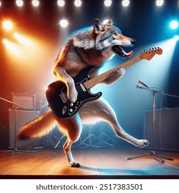 Dressed Leather Wolf Doing Rock Roll AI-generated image 2517383649 ...