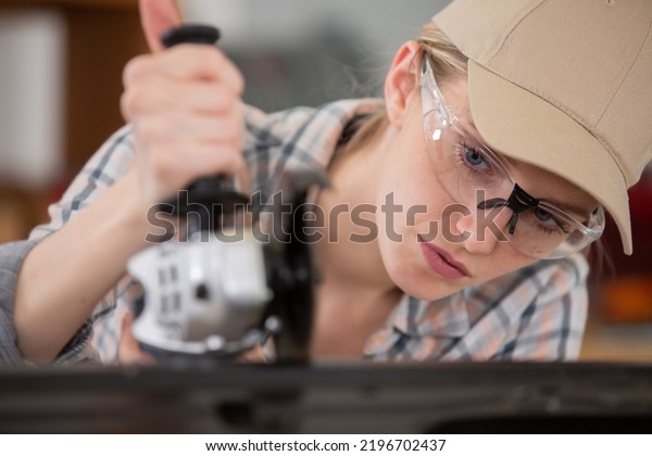 Woman Angle Grinder Workshop Stock Photo 2196702437 | Shutterstock