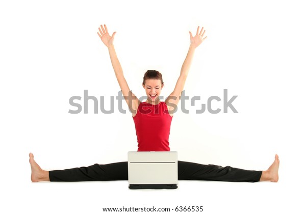 Woman Doing Split Using Laptop Stock Photo 6366535 | Shutterstock