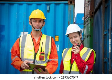 Woman Foreman Operator Checking Cargo Container Stock Photo 2193607047 ...