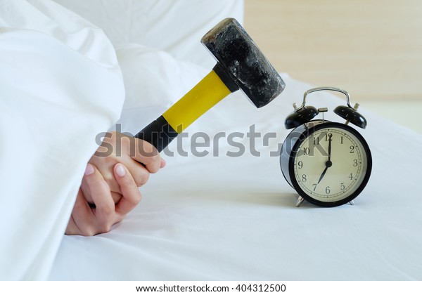 Woman Tries Break Alarm Clock Hammer Stock Photo (Edit Now) 404312500 Woman Tries Break Alarm Clock Hammer Stock Photo (Edit Now) 404312500