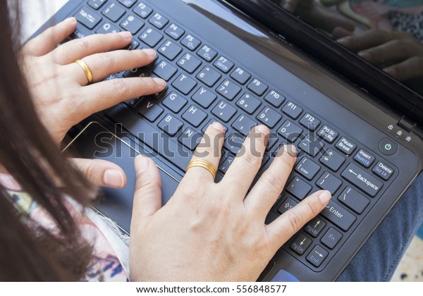 Woman Type Computer Notebook Study Stock Photo (Edit Now) 556848577