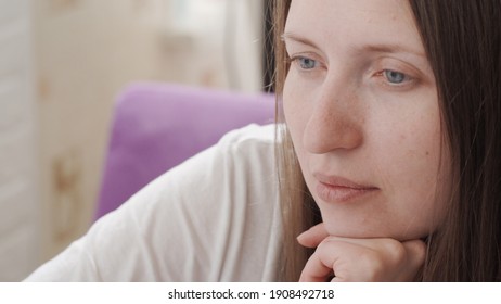 Womans Face Looks Computer Screen Closeup Stock Photo 1908492718 ...