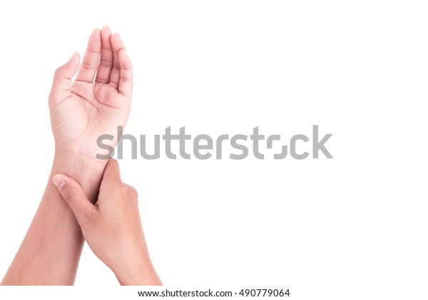 Woman's hand checking pulse on wrist, health care and medical concept