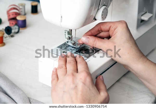 Womans Hand Holding Thread Threading Sewing Stock Photo 1330906754 ...