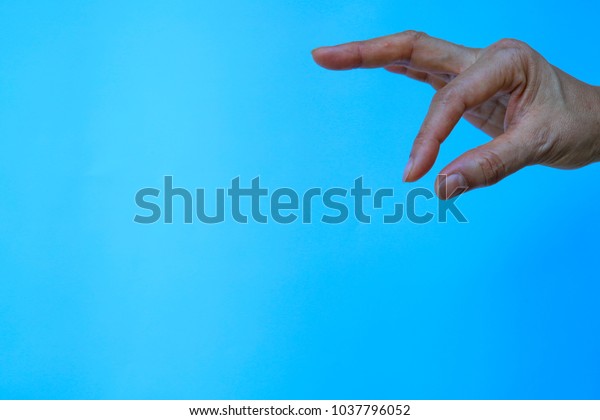 Womans Hand Picking Virtual Object Blue Stock Photo 1037796052 ...