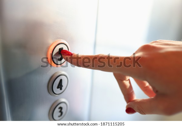 Womans Hand Pressing Button Elevator Fifth Stock Photo (Edit Now ...