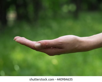 Womans Hand Sign Request Indication Background Stock Photo 440984635 ...
