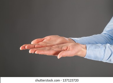 Womans Hands Outstretched Grey Background Stock Photo 137123720 ...