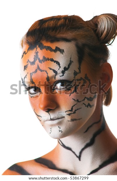 Womantiger Posing On White Background Stock Photo (Edit Now) 53867299