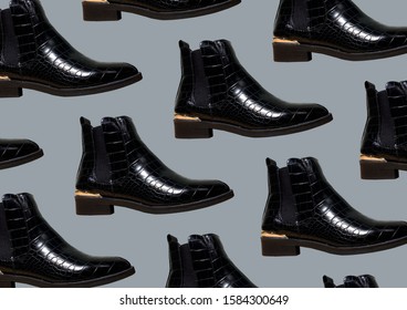 Womens Black Python Leather Boots Golden Stock Photo 1584300649 ...