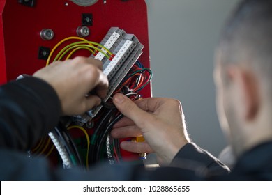 Electrician Engineer Tests Electrical Installations Wires Stock Photo ...