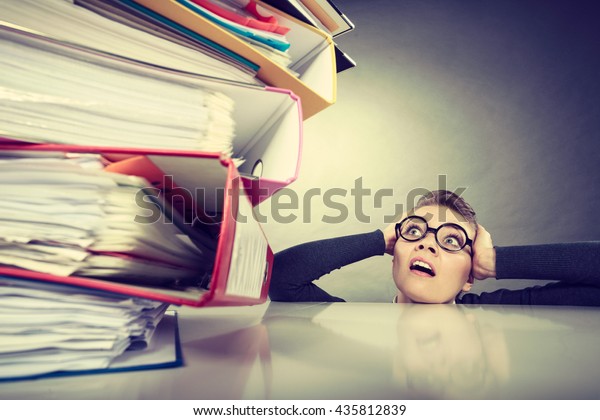 Work Overwork Concept Terrified Young Businesswoman Stock Photo (Edit ...
