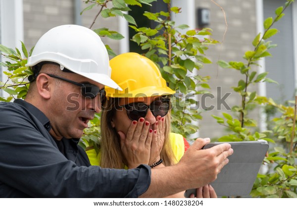 Work Problem Scared Surprised Construction Workers Stock Photo ...