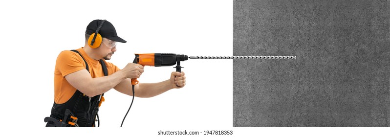 Worker Builder Worked Perforator Big Long Stock Photo 1947818353 ...