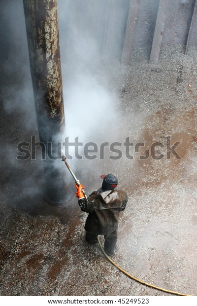 Worker Cleaning Column Ship High Pressure Stock Photo 45249523 ...