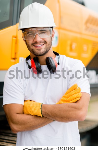 Worker Construction Site Working Heavy Machines Stock Photo (Edit Now ... Worker Construction Site Working Heavy Machines Stock Photo (Edit Now ...