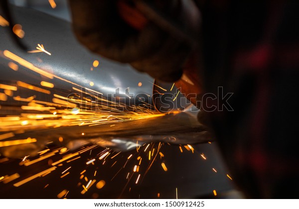 Worker Cutting Metal Part Using Hand Stock Photo (Edit Now) 1500912425