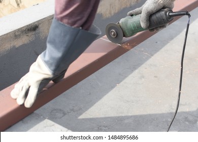 Worker Gloves Using Grinder Cut C Stock Photo (Edit Now) 1484895686