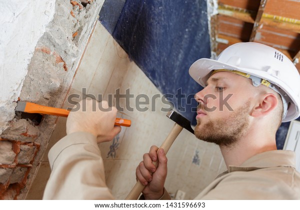 Worker Hammer Breaking Wall Stock Photo (Edit Now) 1431596693