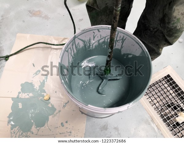 Worker Mixing Epoxy Bucket Using Electric Stock Photo 1223372686 ...