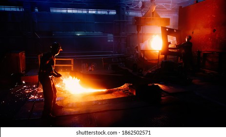 Worker Operates Metal Casting Process Metallurgical Stock Photo ...