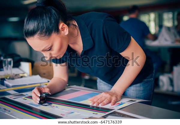 Worker Printing Press Centar Uses Magnifying Stock Photo (Edit Now ...