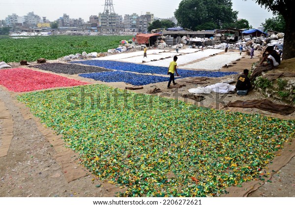 Worker Recycled Plastic Chips Drying Under Stock Photo 2206272621 ...