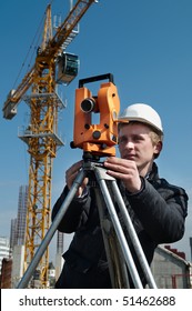Worker Surveyor Measuring Distances Elevations Directions Stock Photo ...