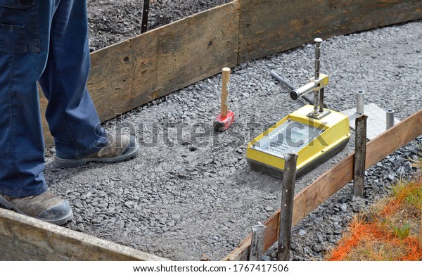 Worker Tests Compaction Crushed Stone Gravel Stock Photo (Edit Now ...