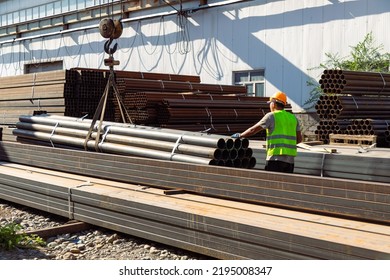 Worker Transporting Stack Metal Pipes Gantry Stock Photo 2195008347 ...
