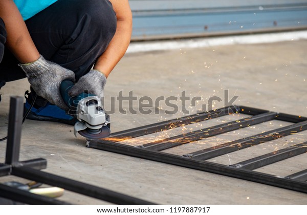 Worker Use Hand Grinder Machine Grinding Stock Photo 1197887917 ...