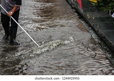 Worker Use Squeegee Squeeging Water Floor Stock Photo 1244925955 ...