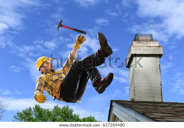 Worker Using Hammer Falling Edge Roof Stock Photo (Edit Now) 627269480